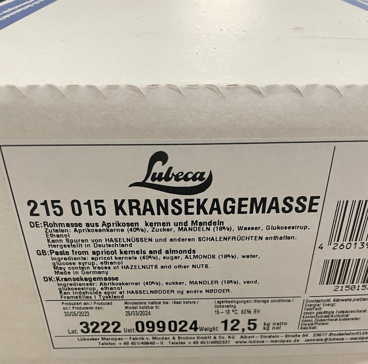 Lubeca Kransekagemasse - Innnes